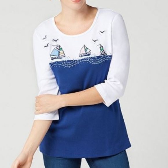 Quacker Factory | Tops | Colorblocked Nautical Embroidered Knit Top 259 ...